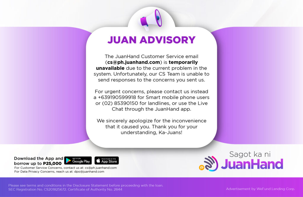 QUESTION? WE ARE HERE TO HELP YOU | JuanHand - Fast Online Cash Loan App